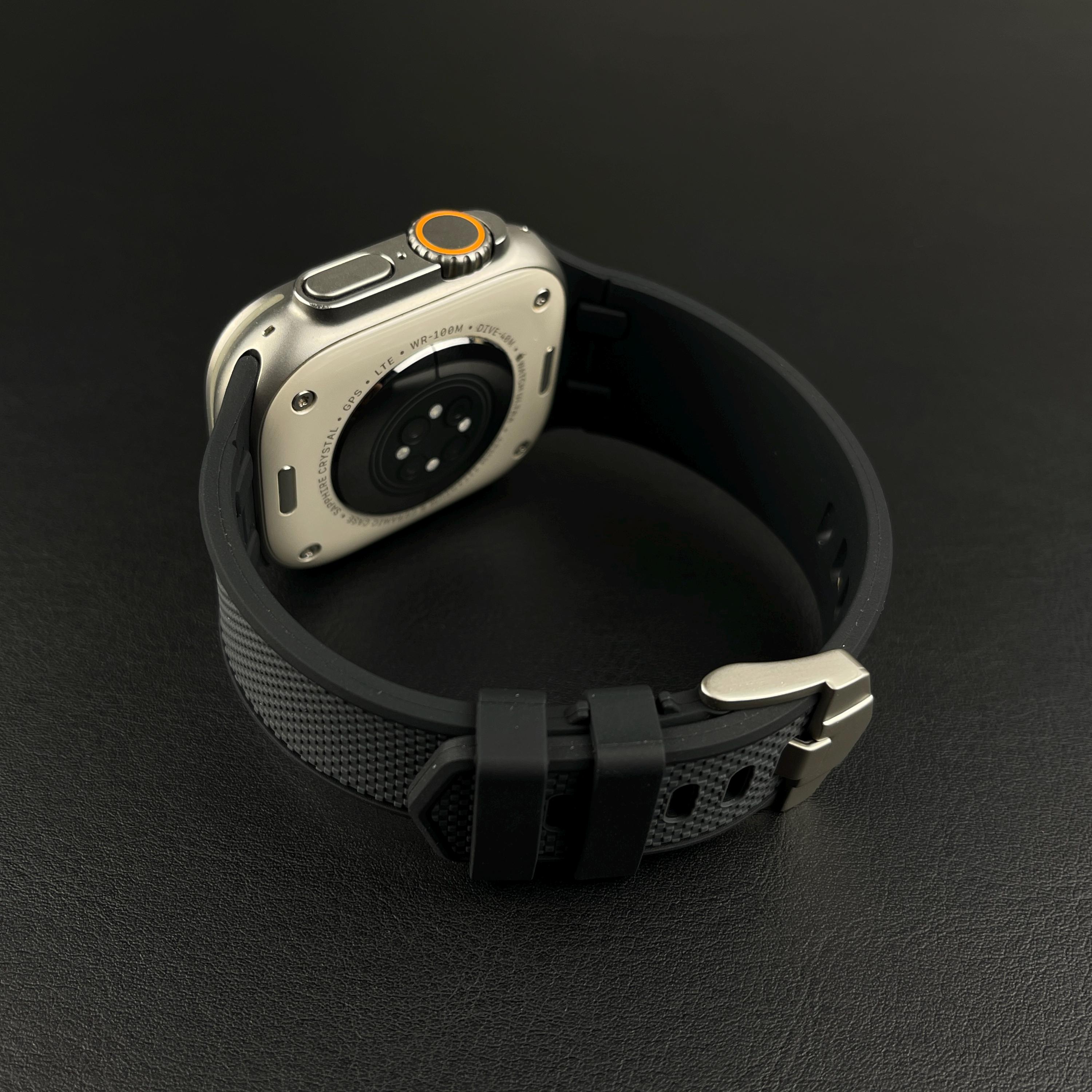 Black & Grey Silicone Rubber Watch Strap Band for New Apple Watch Ultra ...