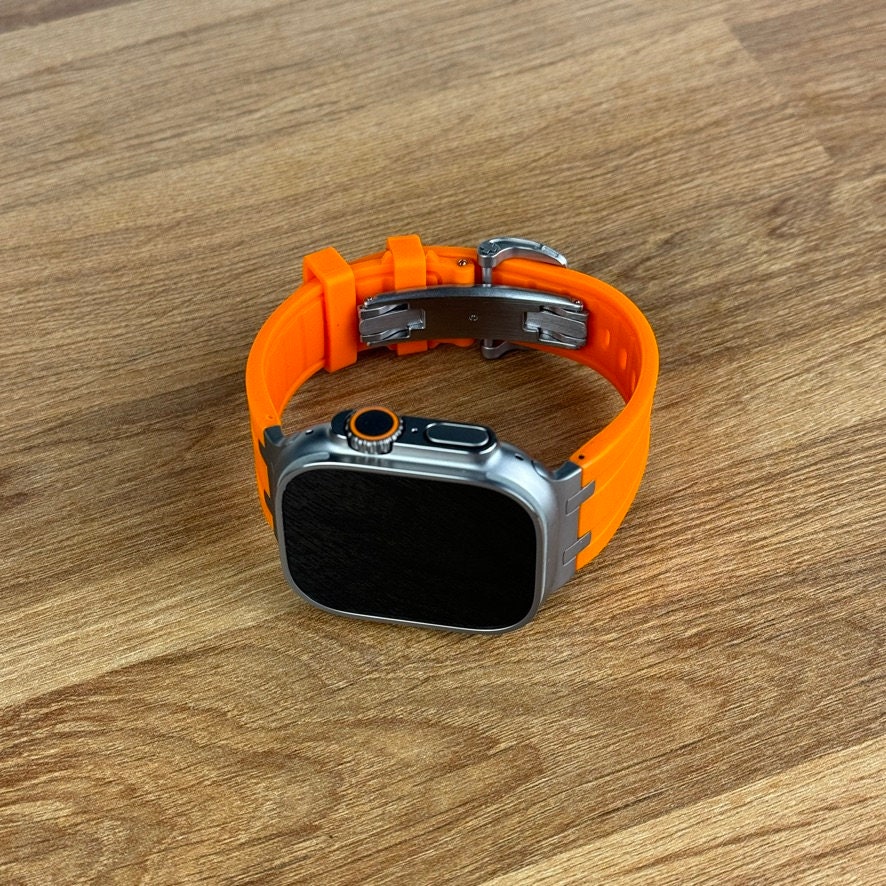 Orange Silicone Rubber Watch Strap Band for New Apple Watch Ultra 1 2 ...