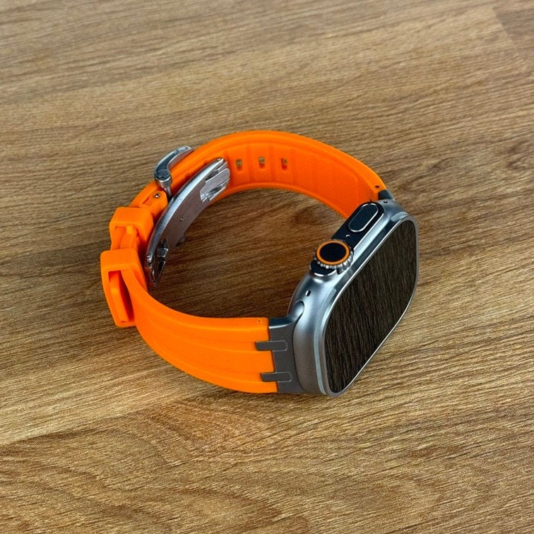 Orange Silicone Rubber Watch Strap Band for New Apple Watch Ultra 1 2 ...