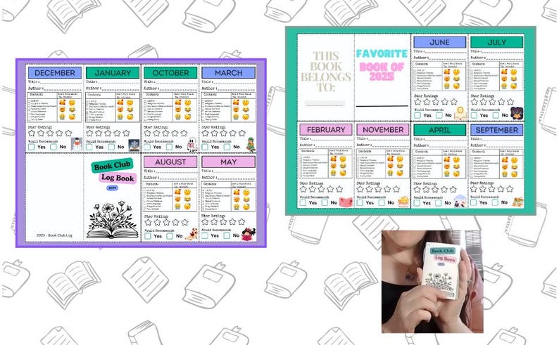 Printable Book Club Log Book Digital Download PDF Monthly Reading ...