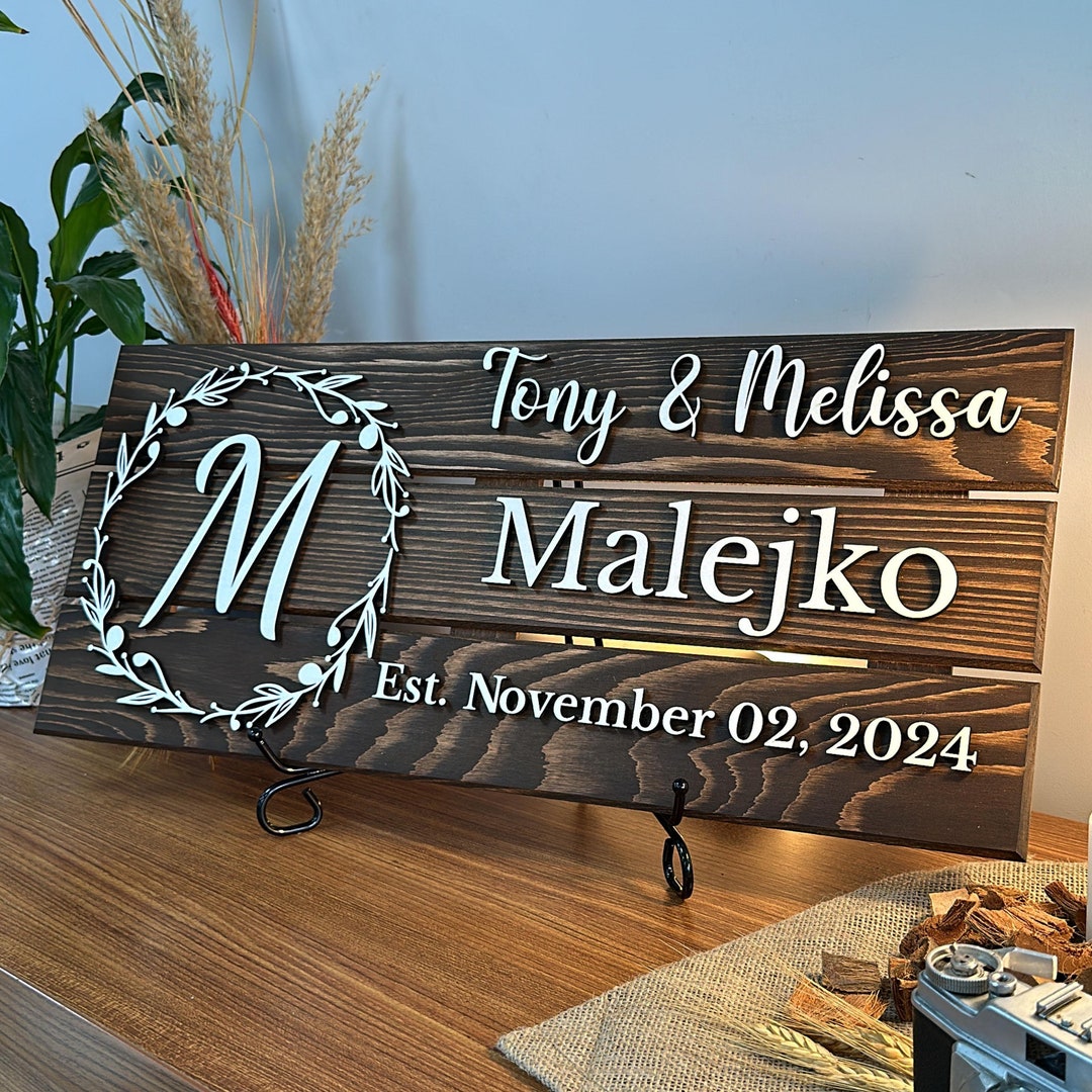 Personalized Wooden Monogram Family Sign With Couples Name, Custom Name ...