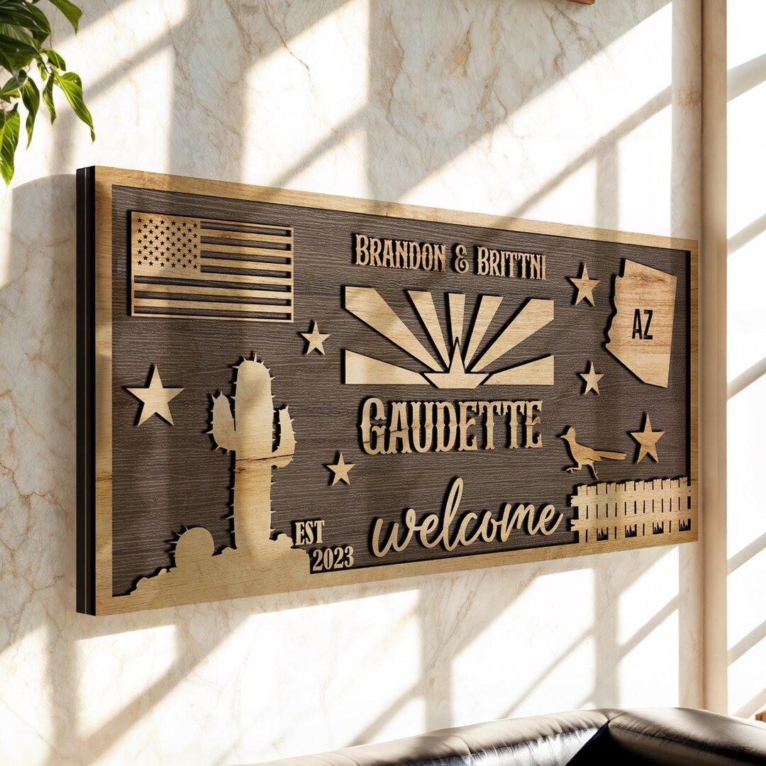 Arizona Family Name Welcome Sign: Rustic State Wall Decor - Etsy