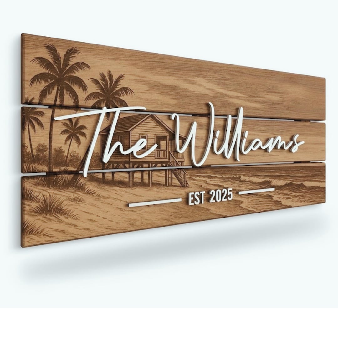 Personalized Beach House Sign, Custom Family Name Plaque, 3D Wood ...