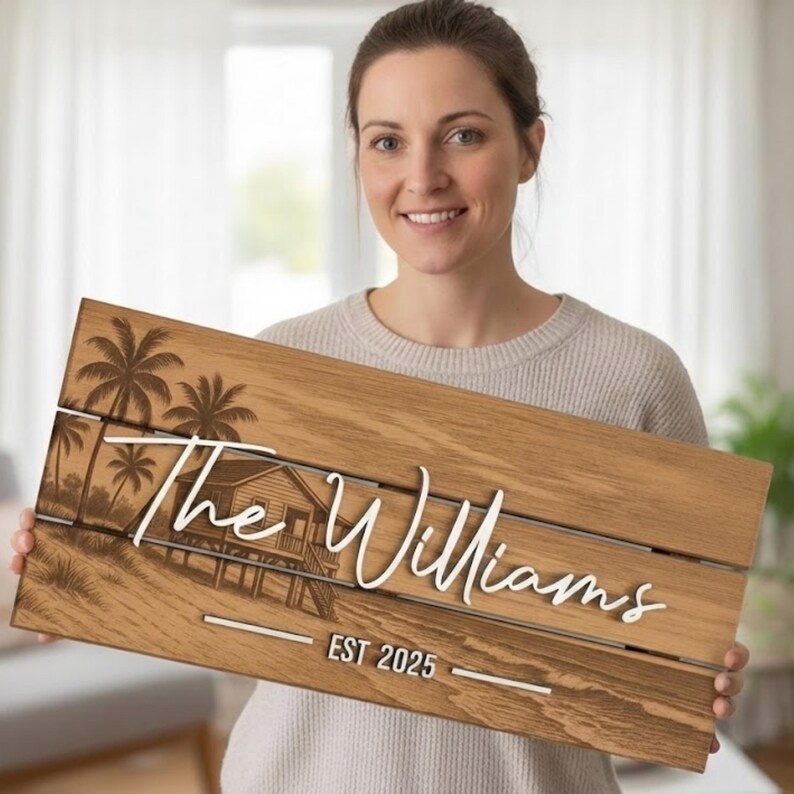 Personalized Beach House Sign, Custom Family Name Plaque, 3D Wood ...