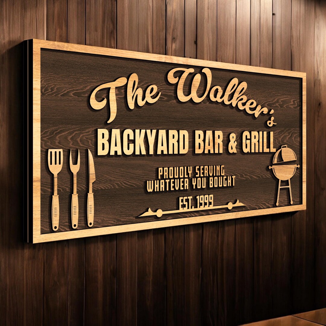 Personalized Backyard Bar & Grill Sign: Custom BBQ Decor - Etsy
