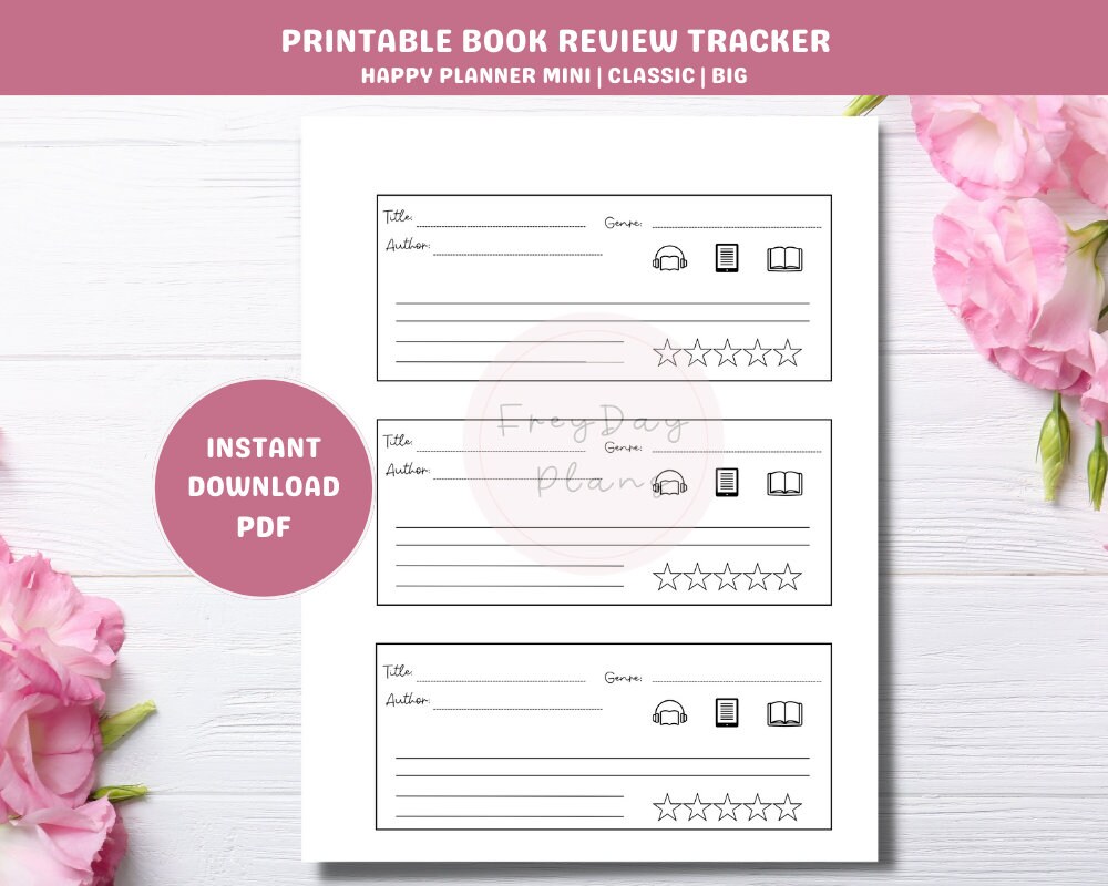 PRINTABLE Book Review Tracker | Happy Planner | Reading Journal ...