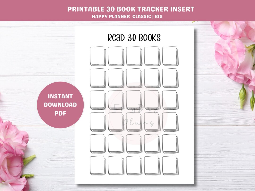 PRINTABLE 30 Book Tracker With Cut Lines | Planner Insert | Happy ...