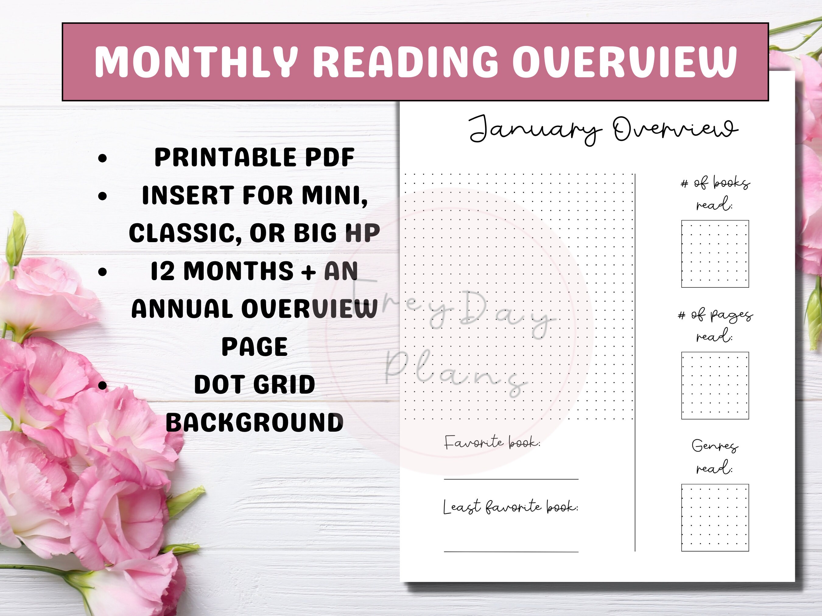 PRINTABLE Monthly Reading Overview DOTGRID Style, Reading Journal ...