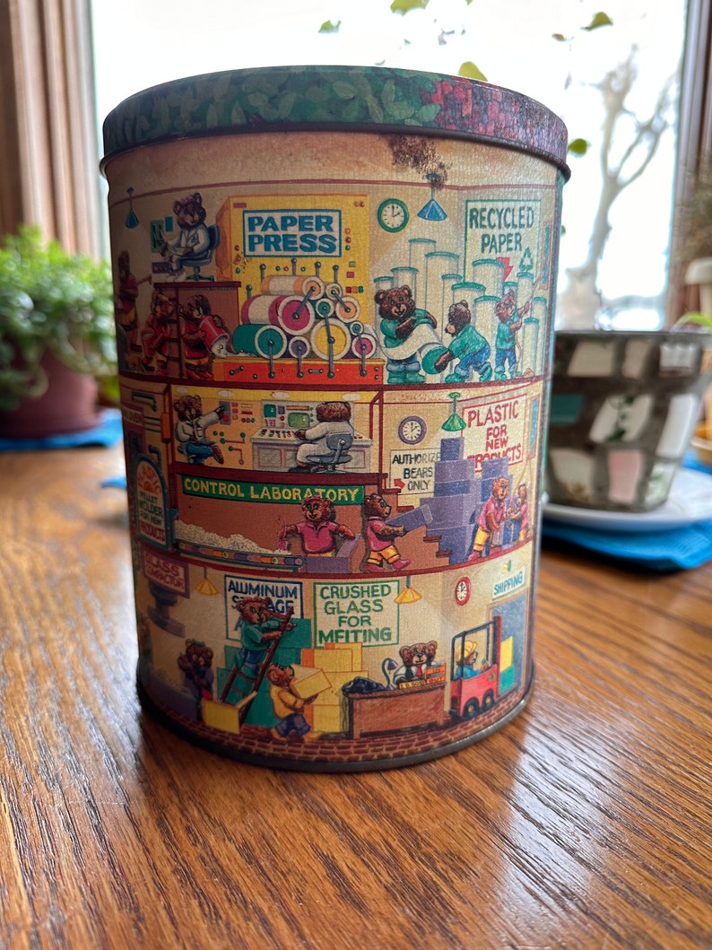Vintage Bear Recycling Center Tin, 1990’s Kitsch - Etsy