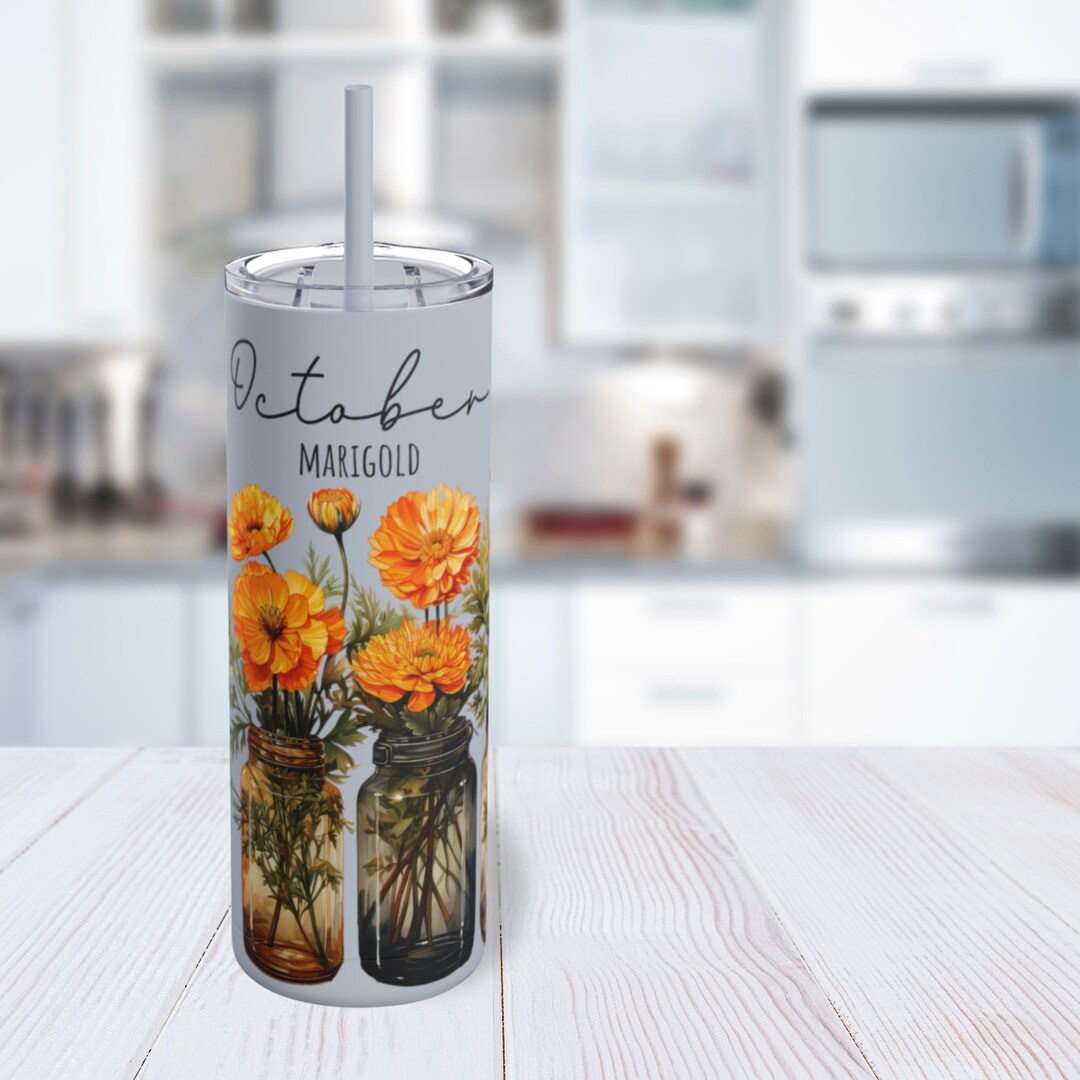 October Birth Month Flower Skinny Matte Tumbler, Wildflower Cottagecore ...