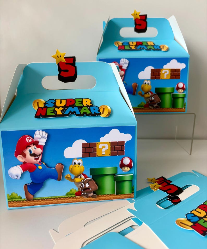 Mario Bros Gable Favor Boxes: Mario Birthday Party - Etsy