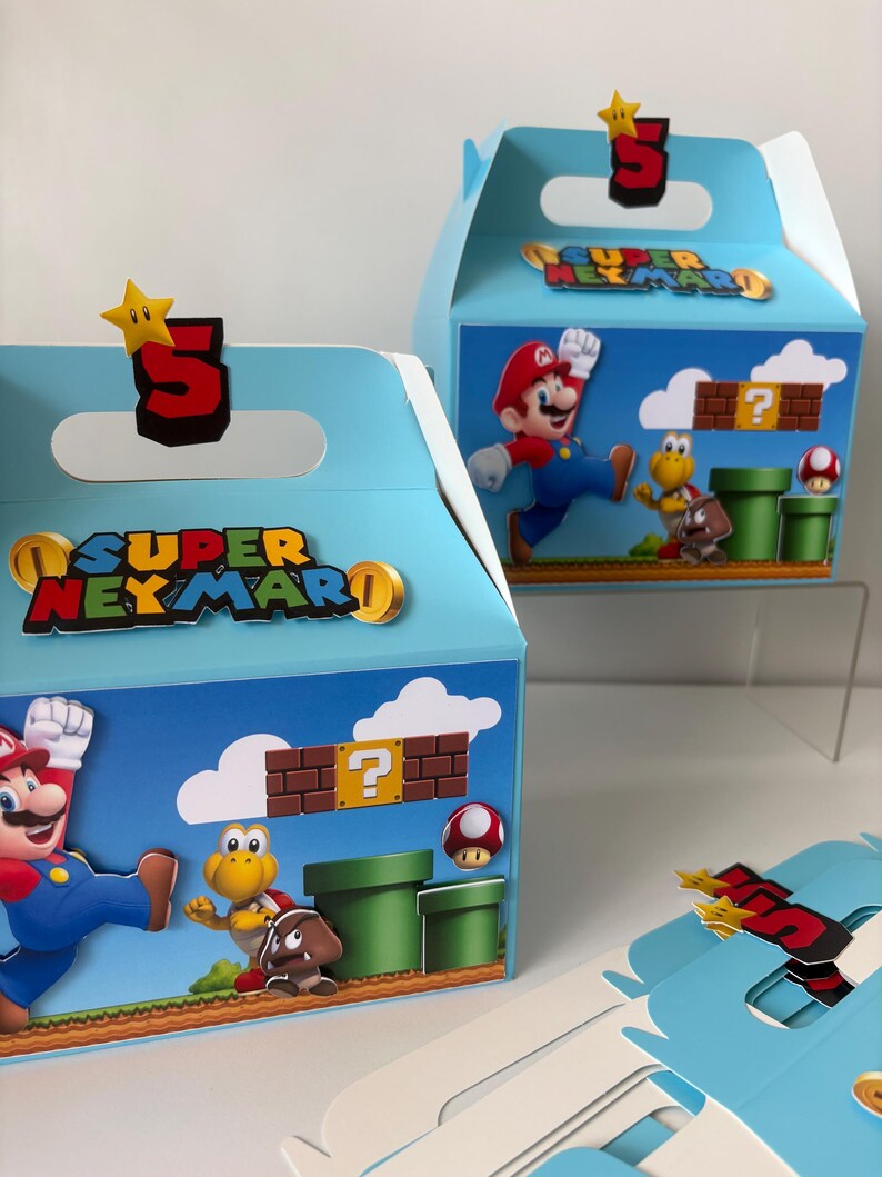 Mario Bros Gable Favor Boxes: Mario Birthday Party - Etsy