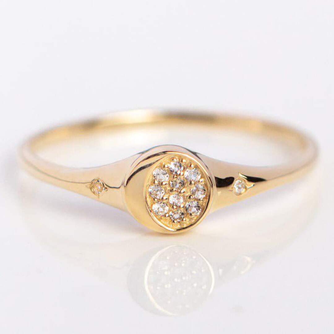 14k/9k Solid Gold Moonlight Signet Ring, Minimalist/dainty/delicate ...