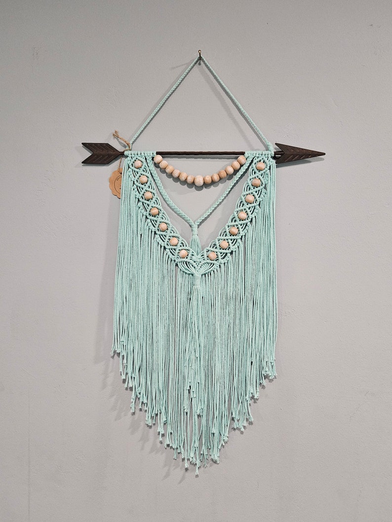 Min Green Macrame Wall Hanging on Rustic Arrow - Etsy