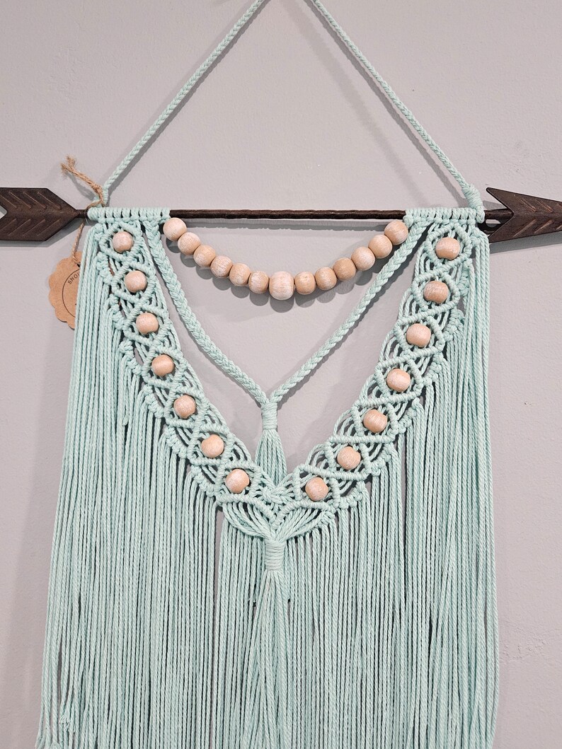 Min Green Macrame Wall Hanging on Rustic Arrow - Etsy