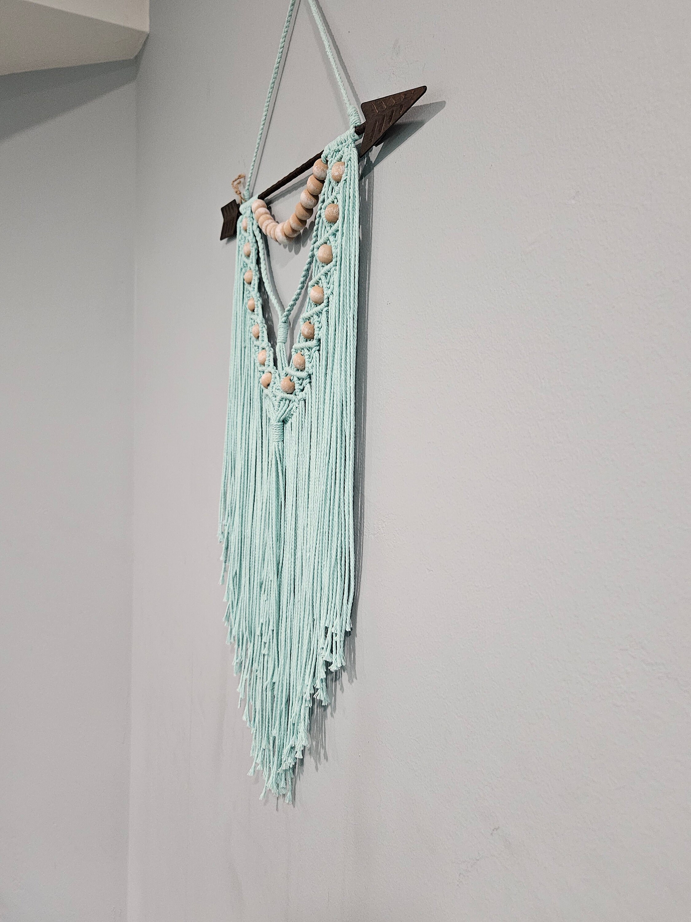 Min Green Macrame Wall Hanging on Rustic Arrow - Etsy
