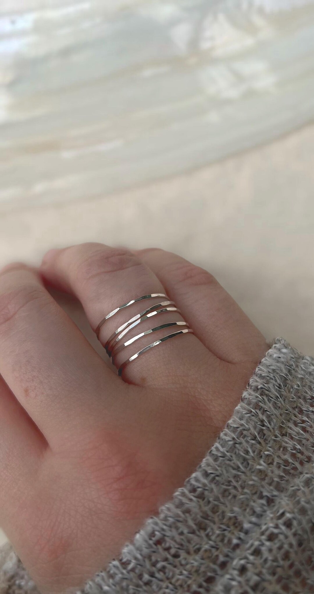 Ultra Thin Stacking Rings Set of 5 Sterling Silver Dainty Hammered ...