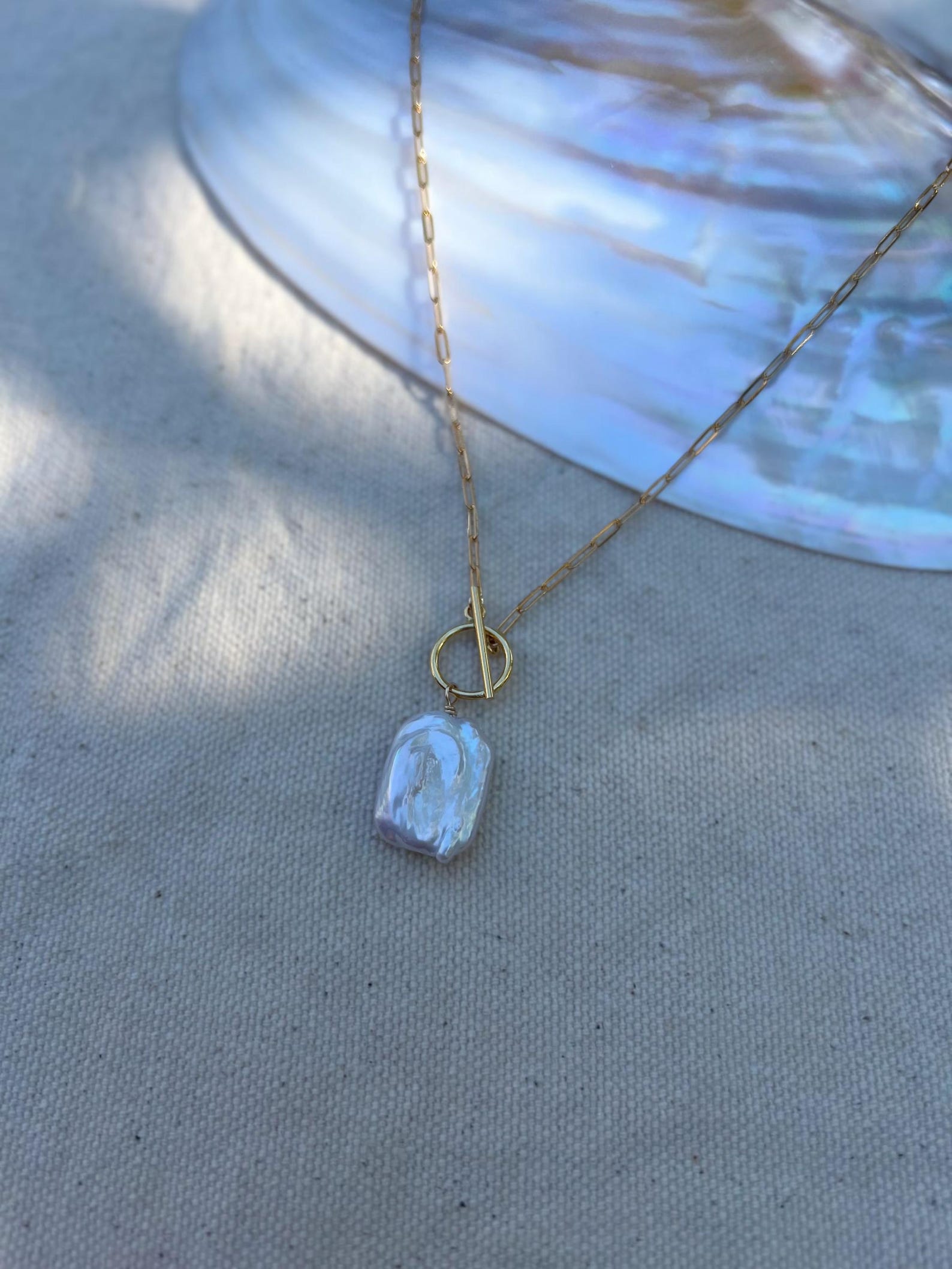 Baroque Pearl Necklace Square Pearl Pendant 14k Gold Filled Toggle ...