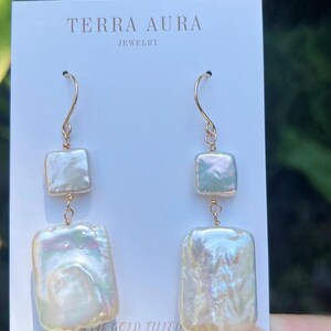 Baroque Pearl Necklace Square Pearl Pendant 14k Gold Filled Toggle ...