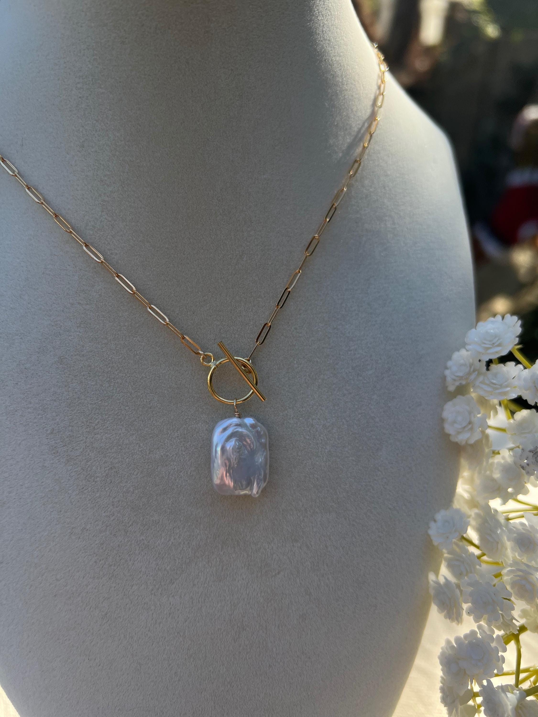 Baroque Pearl Necklace Square Pearl Pendant 14k Gold Filled Toggle ...