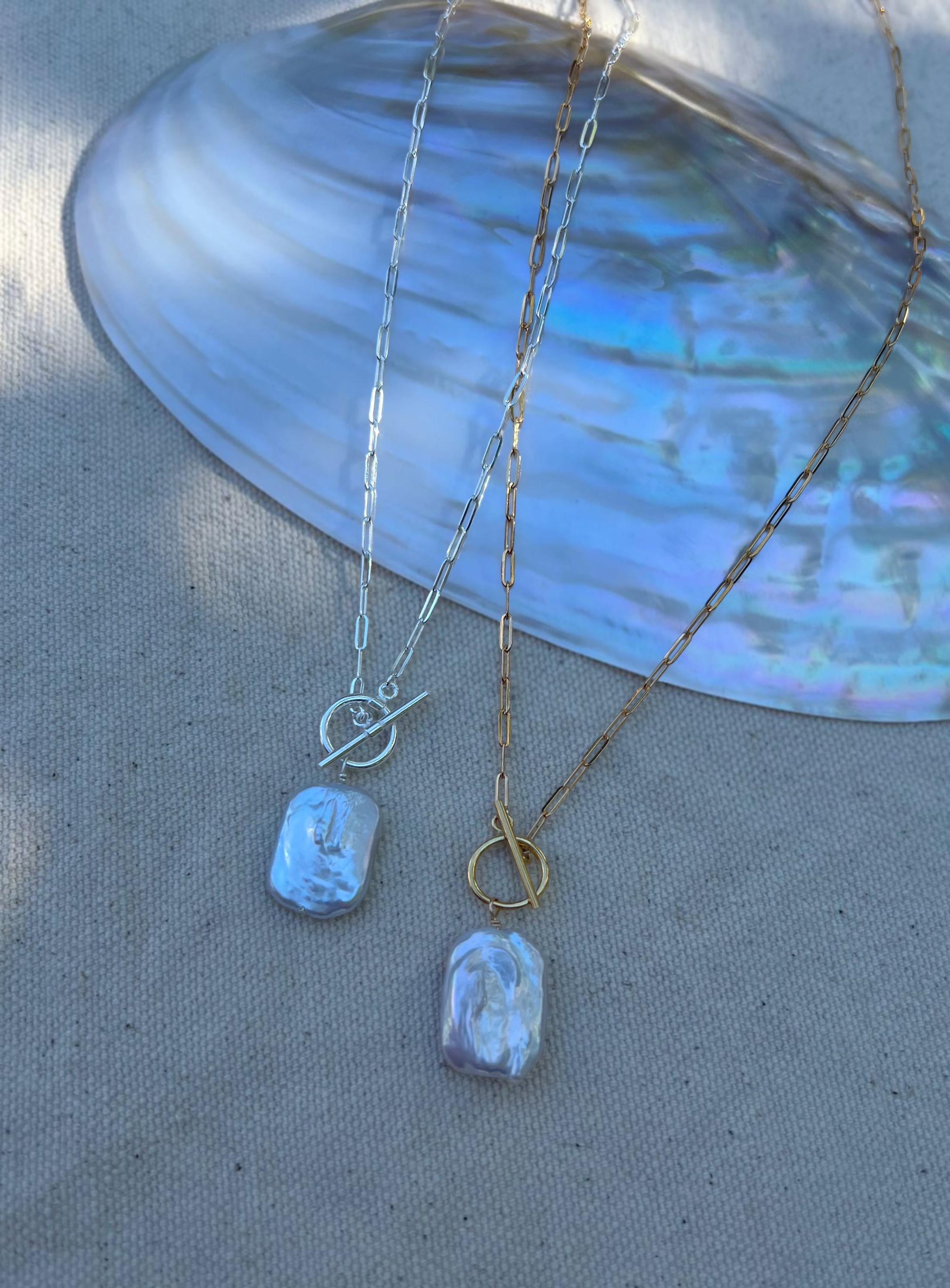 Baroque Pearl Necklace Square Pearl Pendant 14k Gold Filled Toggle ...