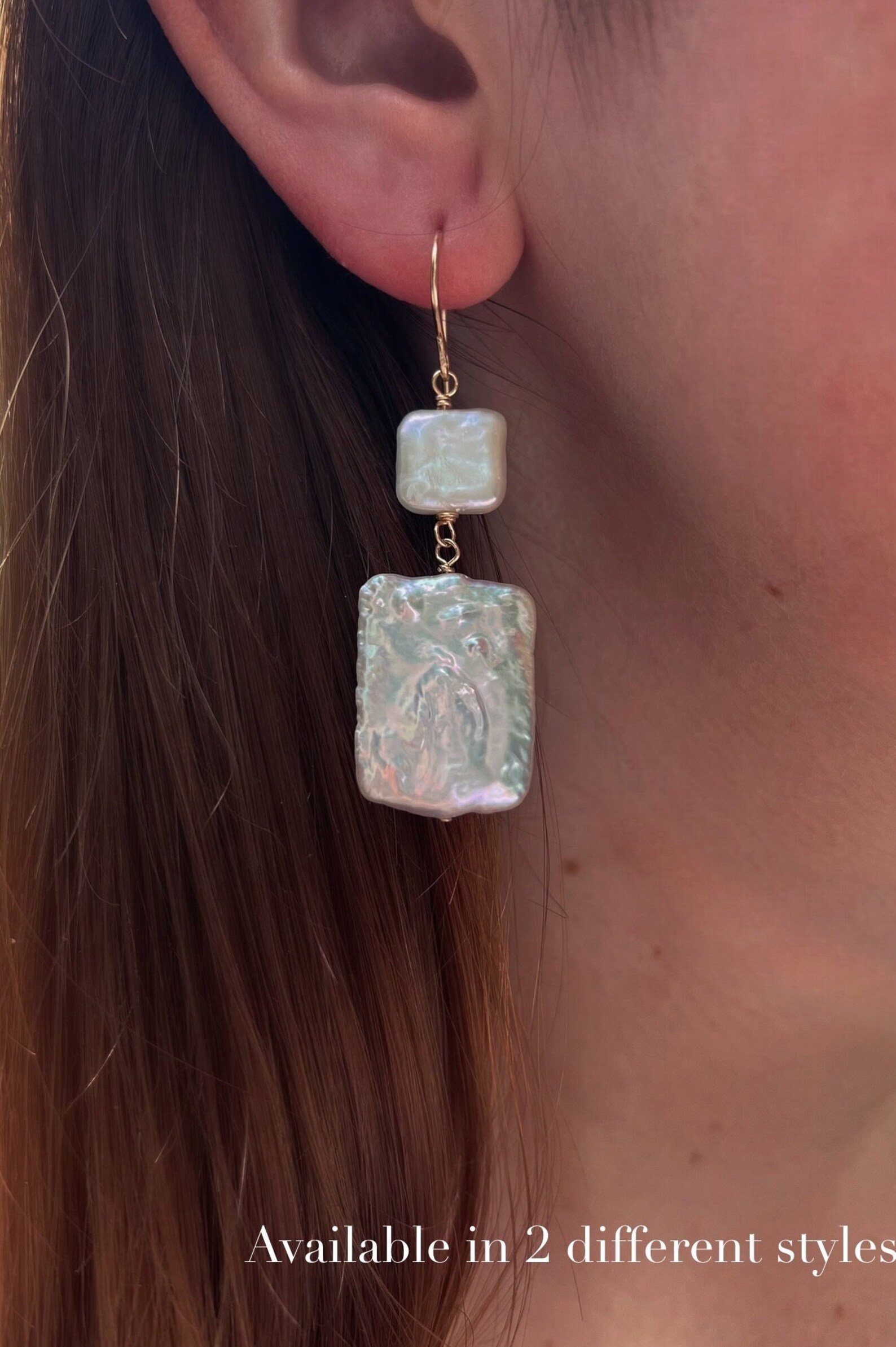 Square Pearl Earrings Baroque Pearl Earrings Chunky Pearls 14k Gold ...