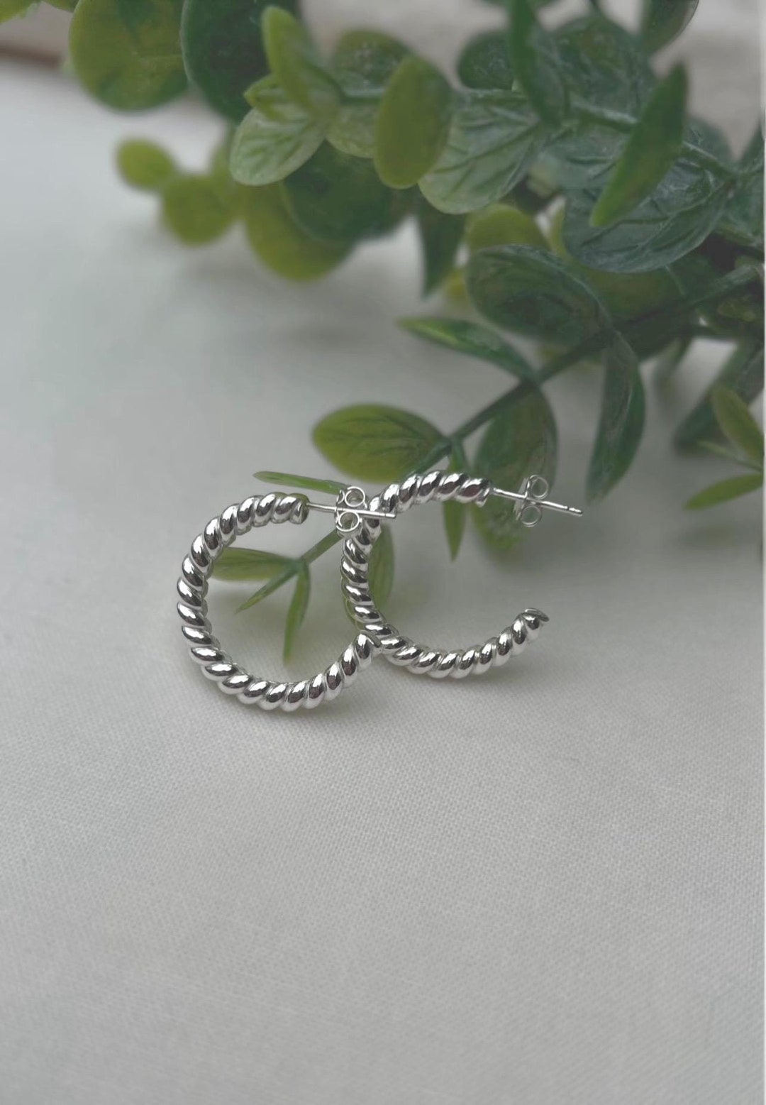 Sterling Silver Thick Twist Hoop Earrings Medium Size Hoops Chunky ...