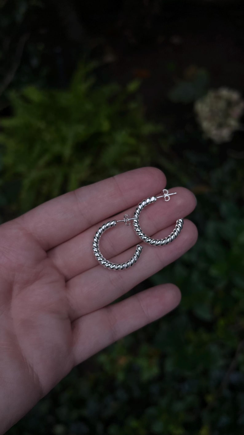 Sterling Silver Thick Twist Hoop Earrings Medium Size Hoops Chunky ...
