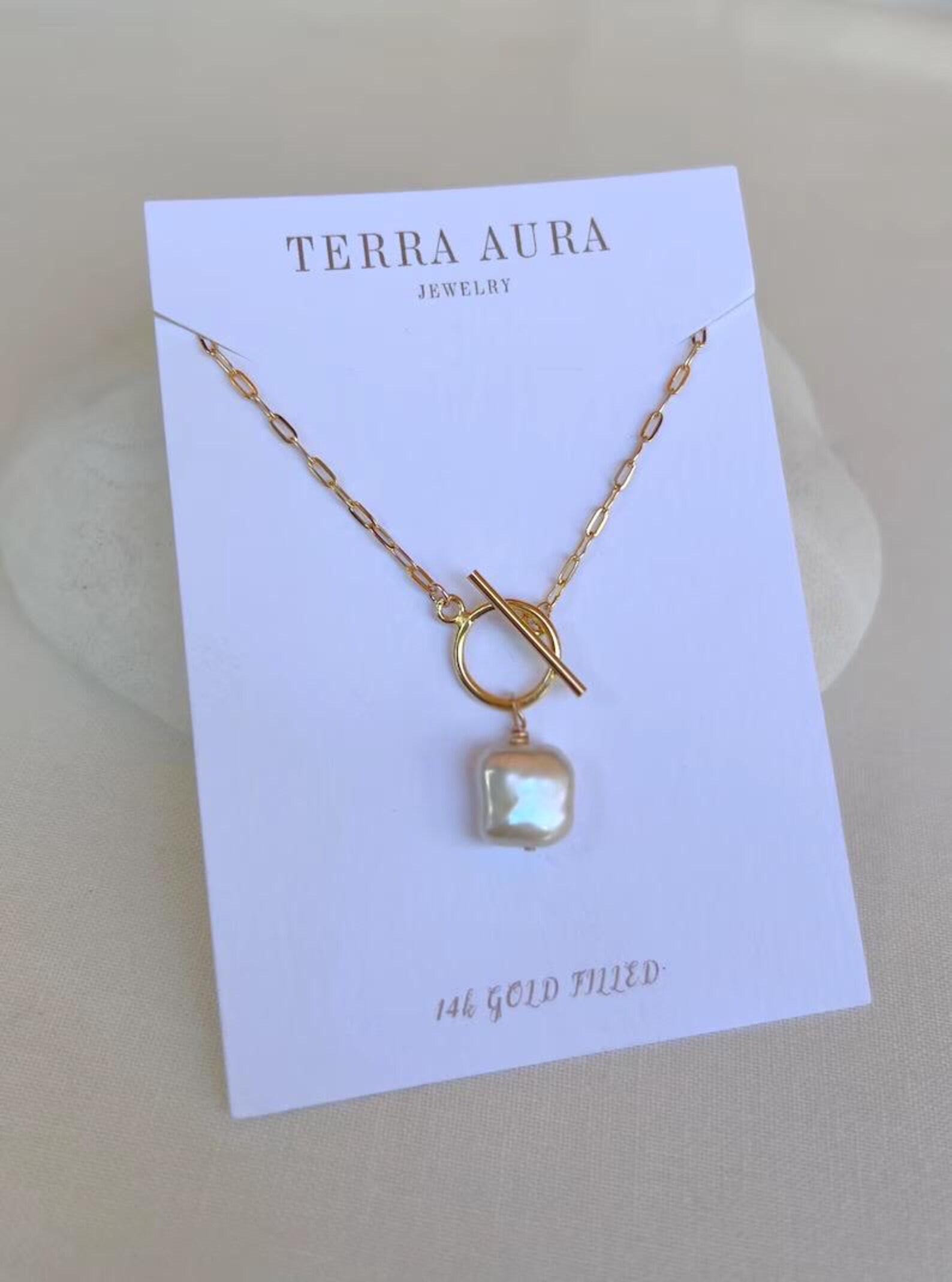Baroque Pearl Necklace Square Pearl Pendant 14k Gold Filled Toggle ...