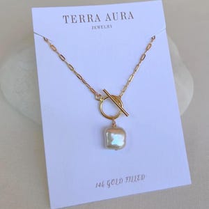 Baroque Pearl Necklace Square Pearl Pendant 14k Gold Filled Toggle ...