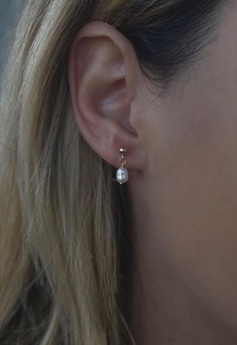 Drop Pearl Earrings Pearl Studs Simple Pearl Jewelry Dainty Pearl Drops ...