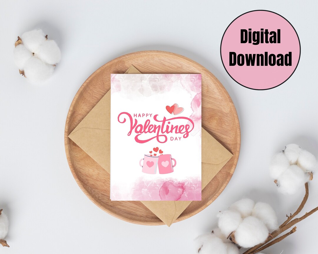 Happy Valentine's Day, Printable Valentine's Card, Pink Valentine's ...