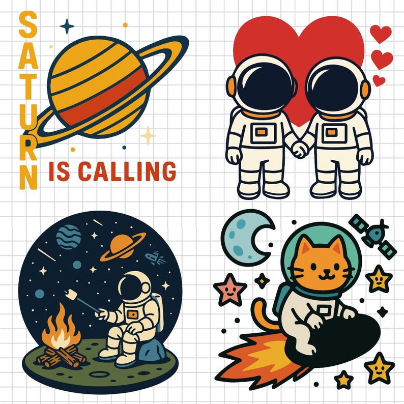 Cosmic SVG Mega Pack, Vintage Sci-fi Clipart, Groovy Galaxy PNG ...