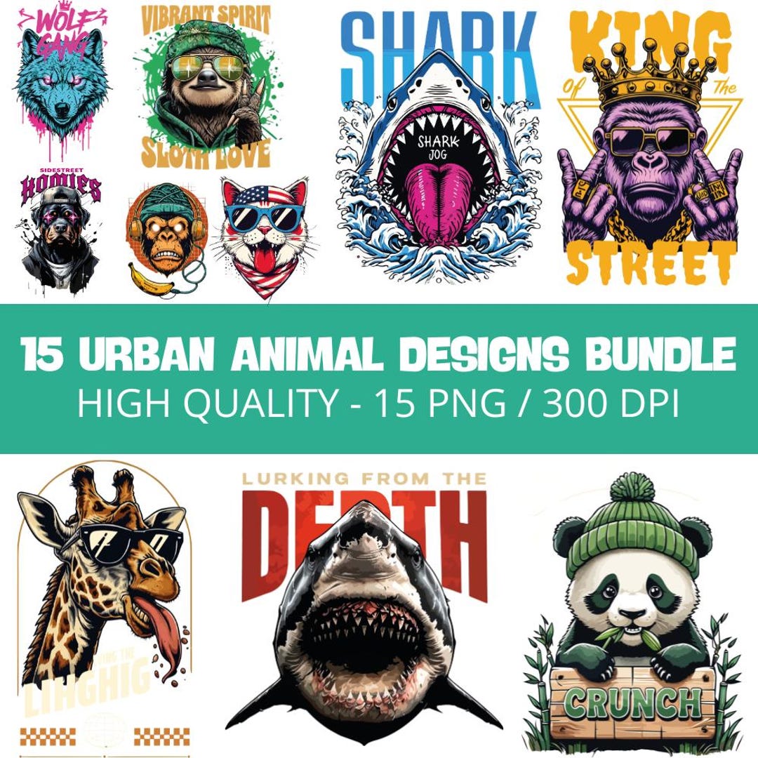 Urban Animal PNG Designs Bundle, Streetwear Clipart for Shirts ...