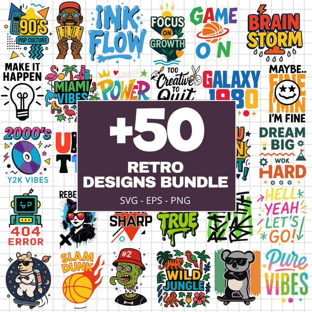 Urban SVG Bundle, Street Art PNG for T-shirts, Retro Y2K & Graffiti ...