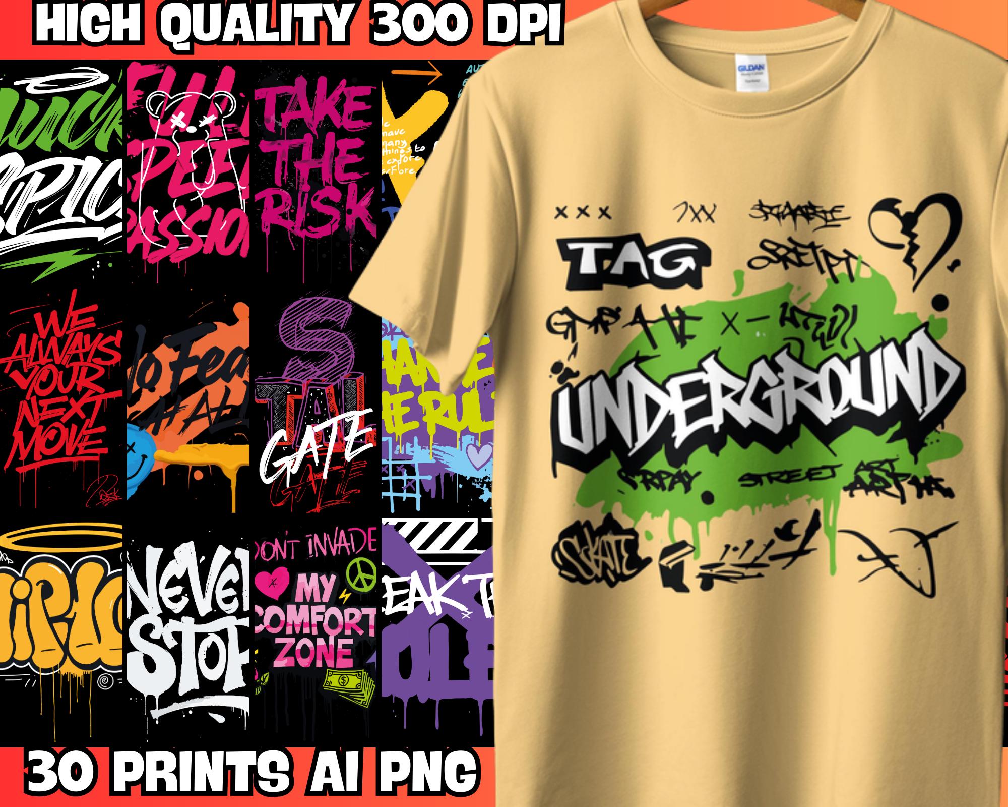 Urban Graffiti T-shirt Designs: Street Art PNG Bundle (commercial Use ...