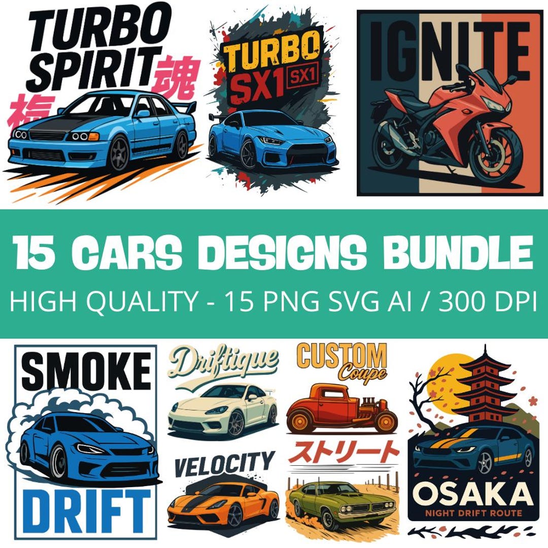 Retro Car Designs PNG Bundle: Urban Auto Graphics (commercial Use) - Etsy