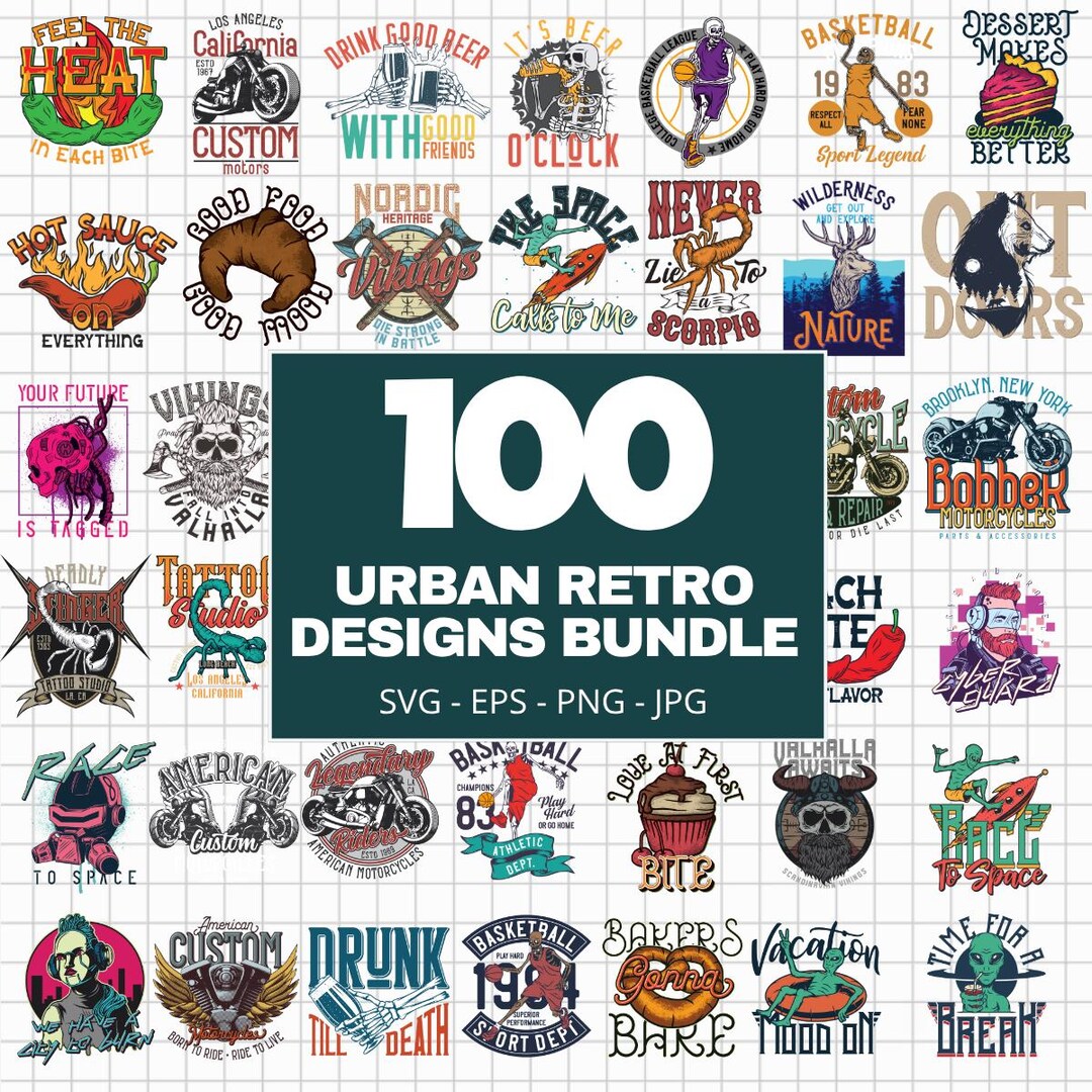 Urban SVG Bundle, Retro Designs, Biker & Skull PNG for Cricut ...