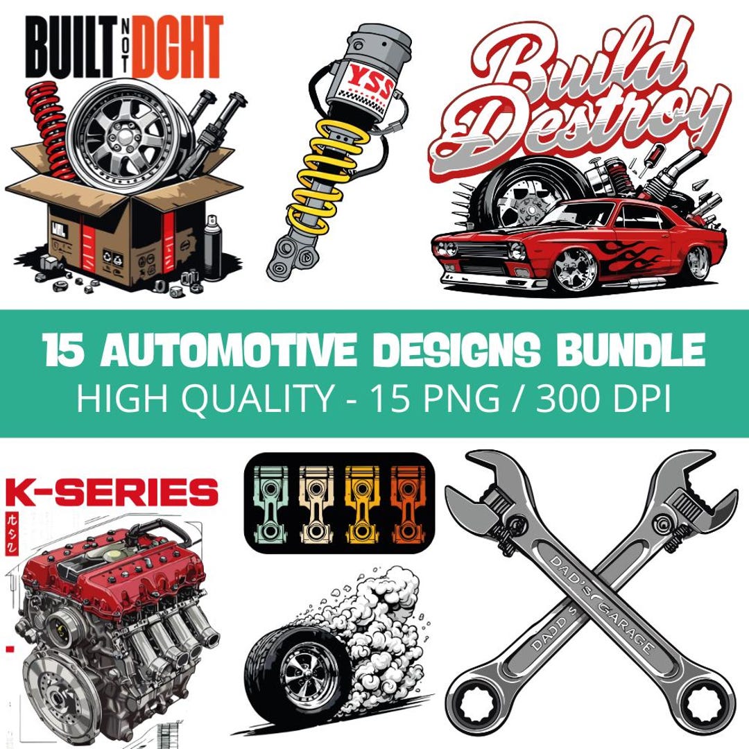 Automotive Designs Bundle Car Parts, Mechanic Garage Graphics PNG ...