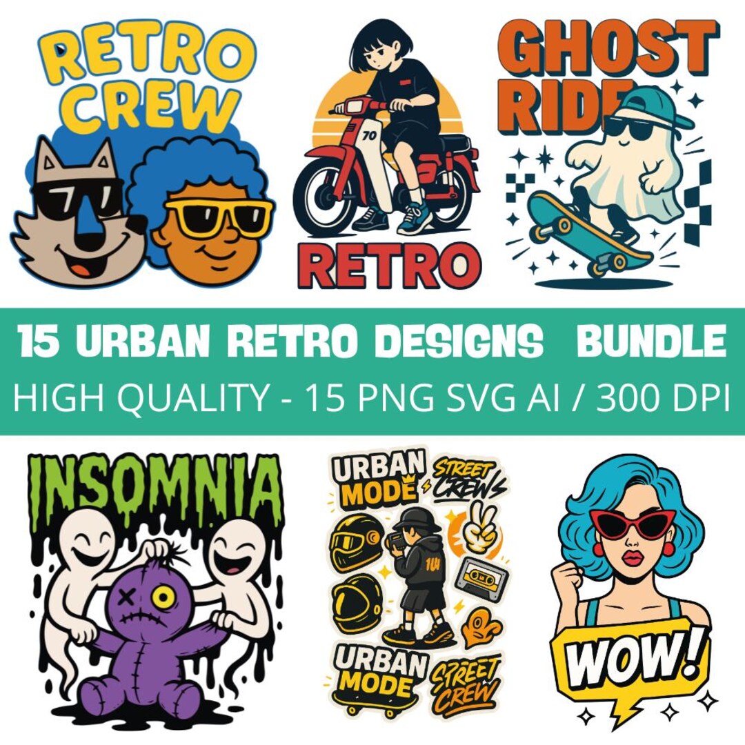 15 Retro Urban SVG Bundle: Streetwear Designs, Anime Graphics ...