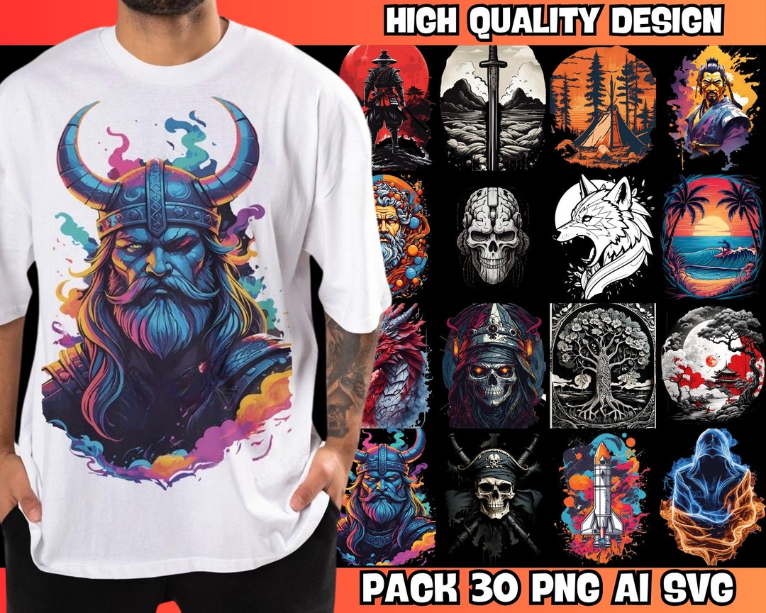 30 Urban Sublimation Designs PNG Bundle — Vikings, Skulls & Samurai ...