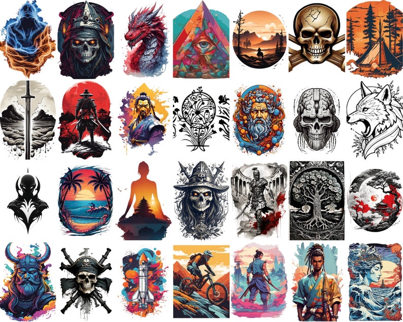 30 Urban Sublimation Designs PNG Bundle — Vikings, Skulls & Samurai ...