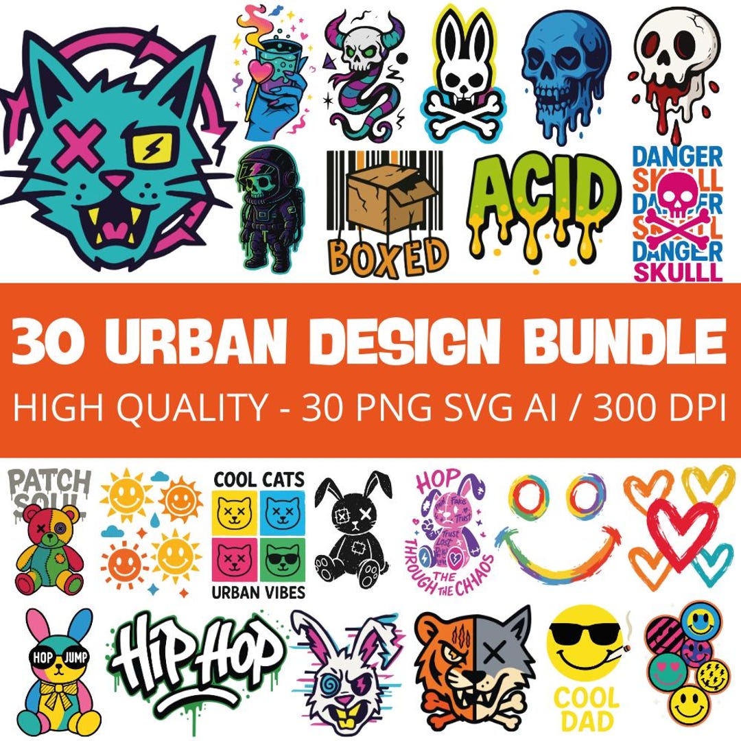 Urban Retro Designs Pack: Urban Graphics, PNG AI SVG 300 Dpi ...