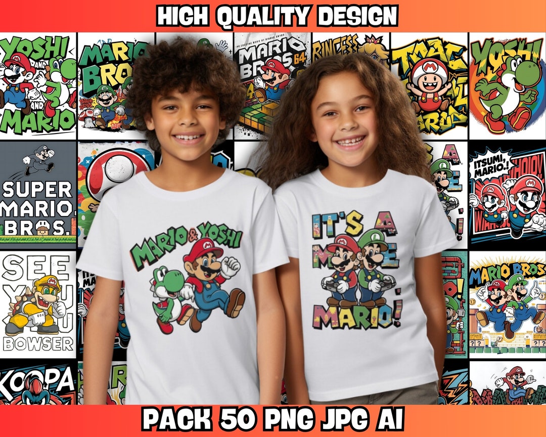 50 Mario Designs: Premium Casual Style Design Packs, Fashion T-shirt ...