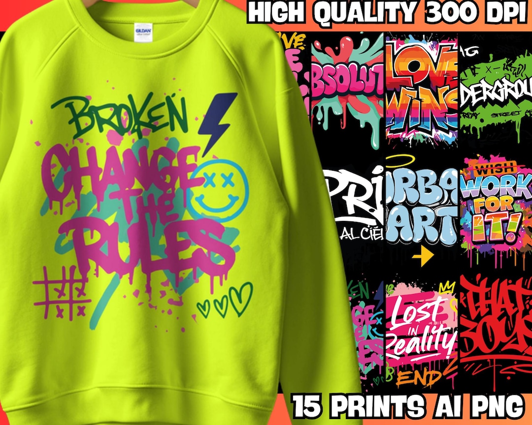 Urban Graffiti T-shirt Designs: Street Art PNG Bundle (commercial Use ...