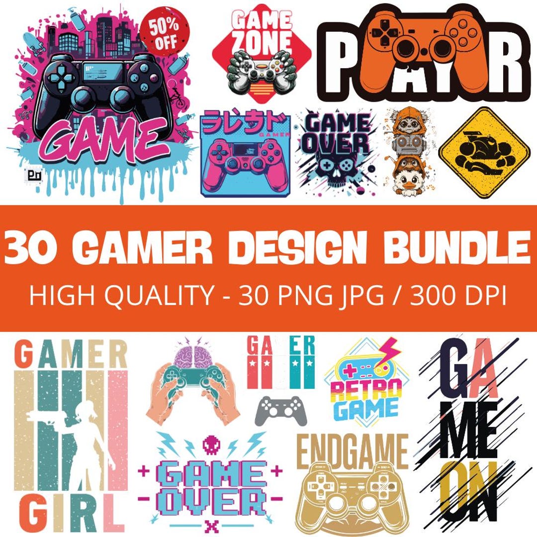 30 Gamer Controllers & Retro Arcade PNG Bundle — Urban Sublimation ...