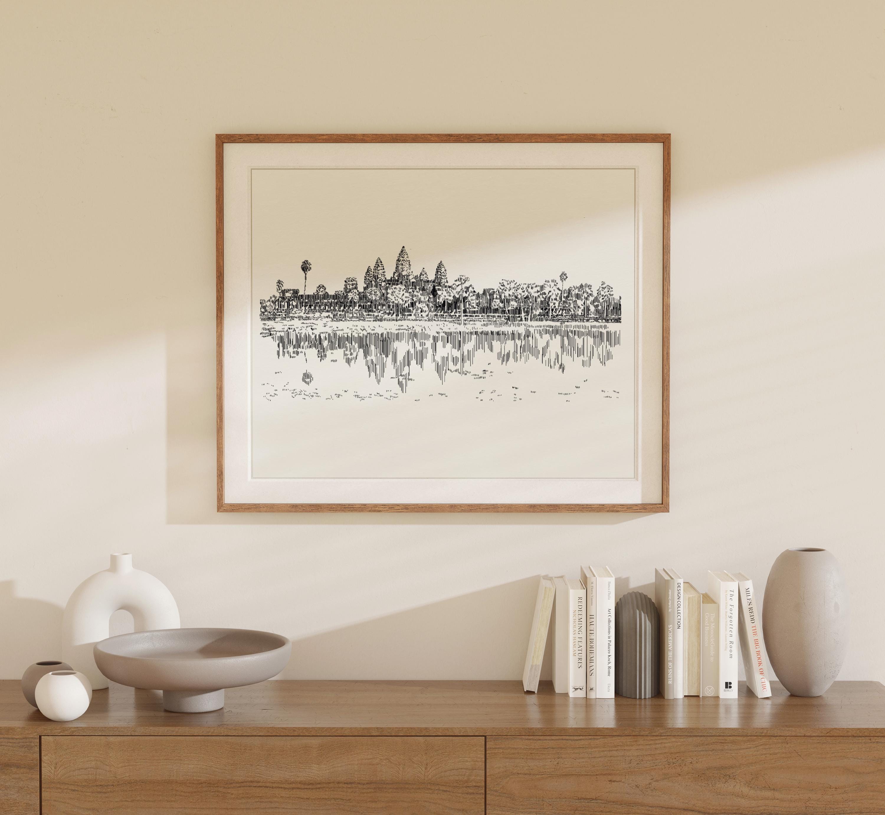 Angkor Wat Printable Wall Art - Minimalist Line Art Cambodia Landmark ...