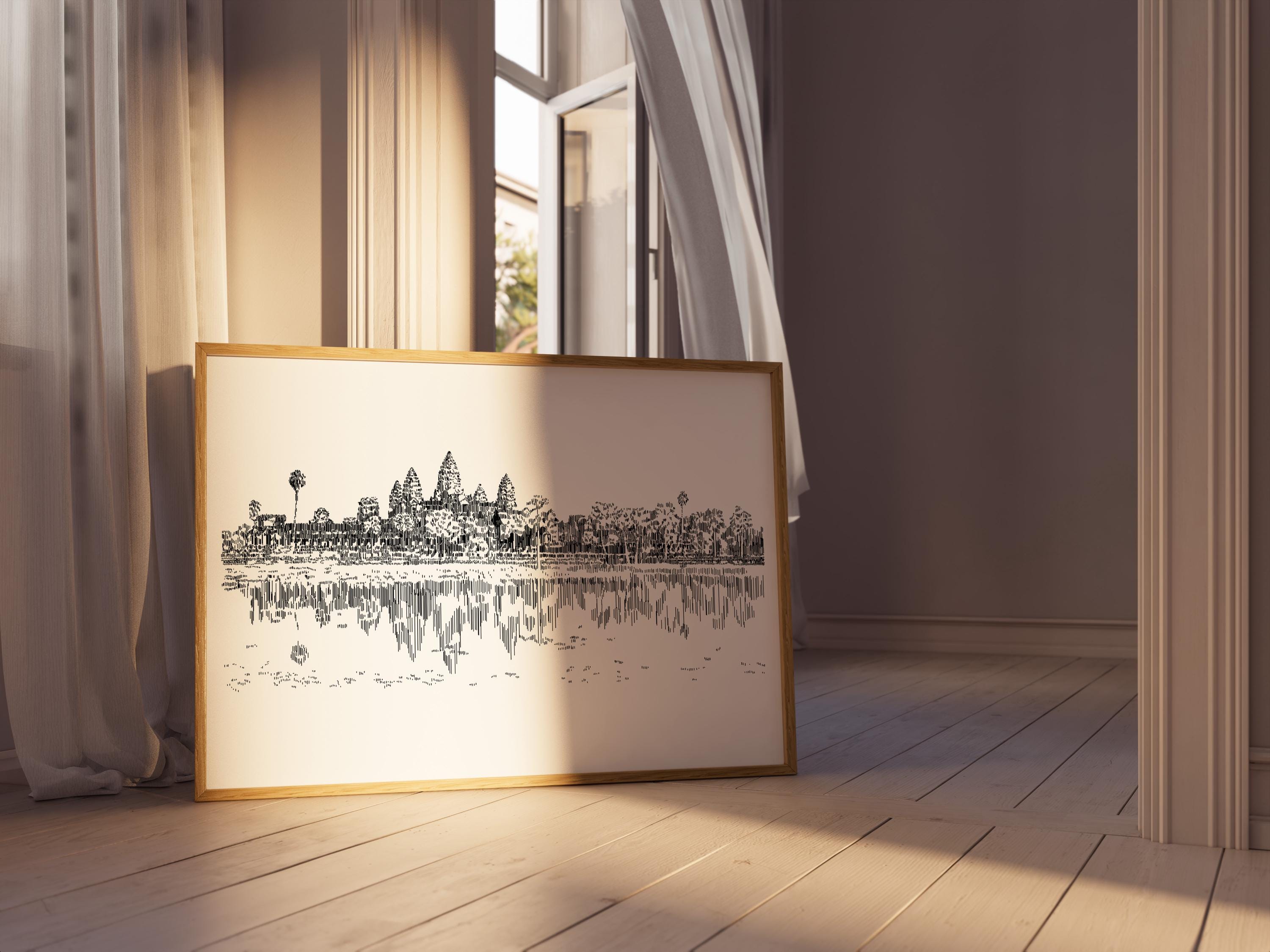 Angkor Wat Printable Wall Art - Minimalist Line Art Cambodia Landmark ...