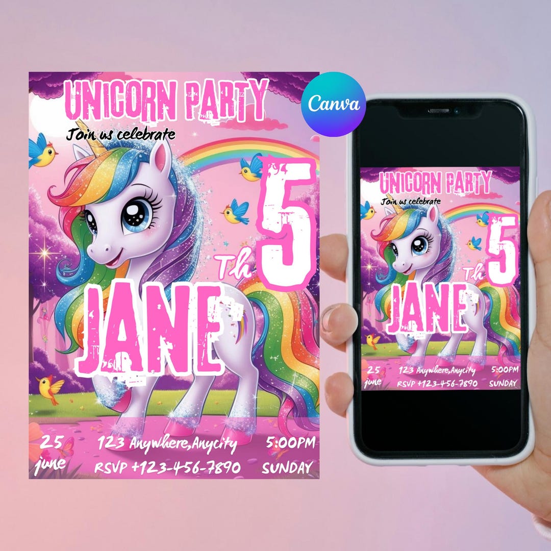 Unicorn Invitation Template, Unicorn Invitation, Editable Birthday ...