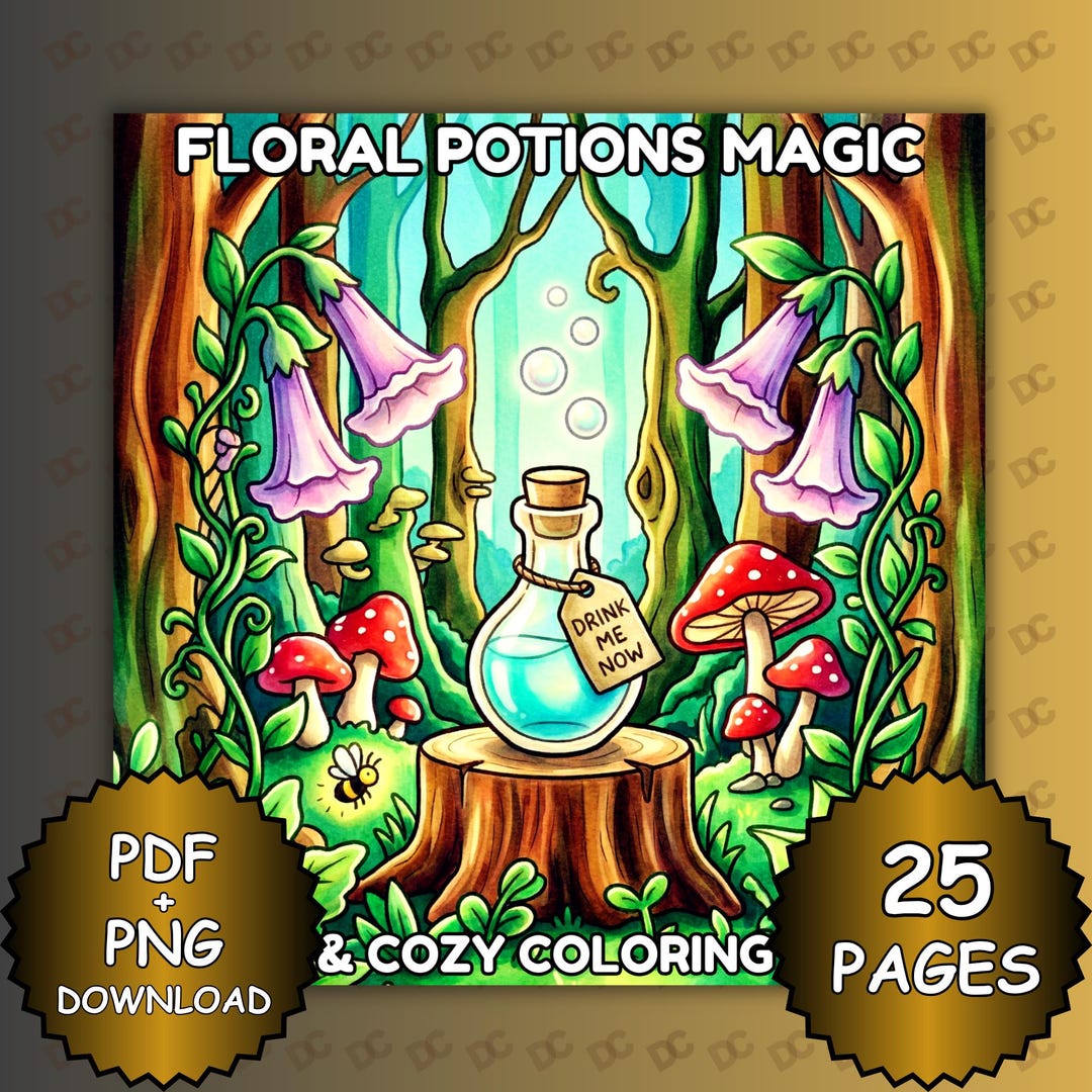 Floral Potions Magic Coloring Book, Floral Coloring, Cozy Fantasy, Cozy ...